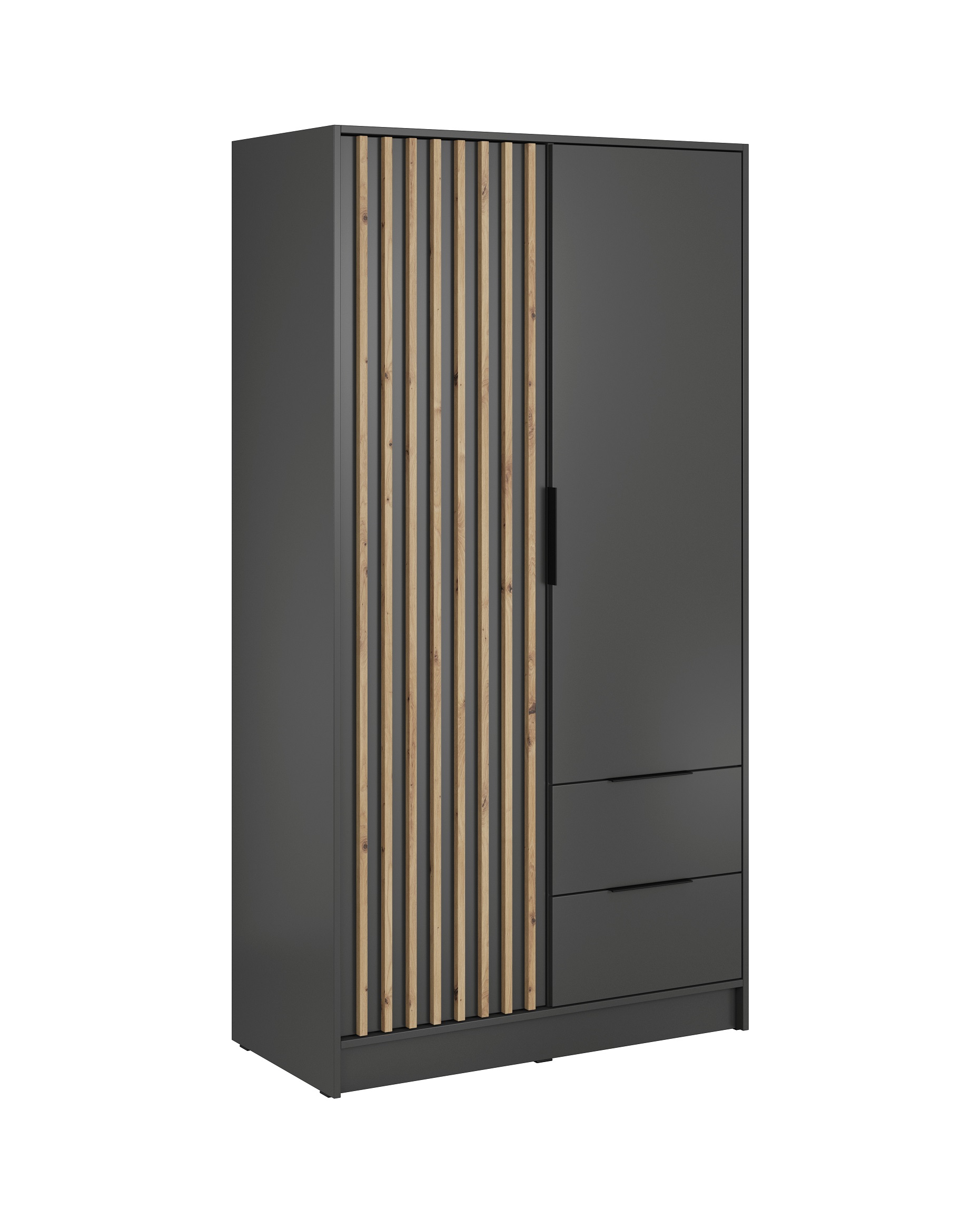 Szafa dwudrzwiowa Nel 105 cm grafit/czarne lamele szufladami